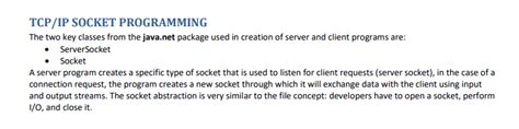 Solved Tcpip Socket Programming The Two Key Classes From
