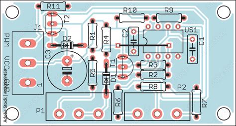 Vector Printed Circuit Board Of An Electronic Device With Components Of Radio Elements