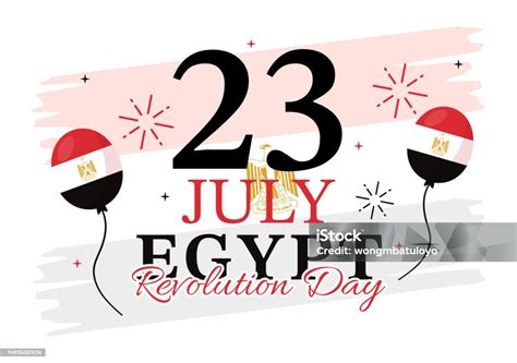 이집트 혁명의 날 벡터 일러스트레이션 7월 23일 공휴일 플랫 만화 손으로 그린 랜딩 페이지 템플릿에 깃발 배경을 흔들고 있다 0명에 대한 스톡 벡터 아트 및 기타 이미지