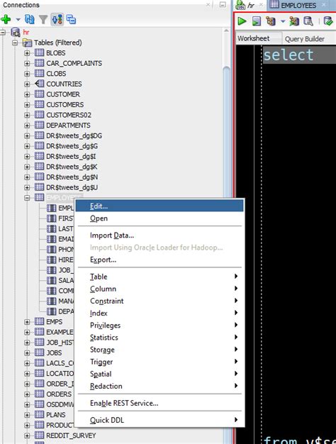Oracle SQL Developer Table Options In Tree View Stack Overflow