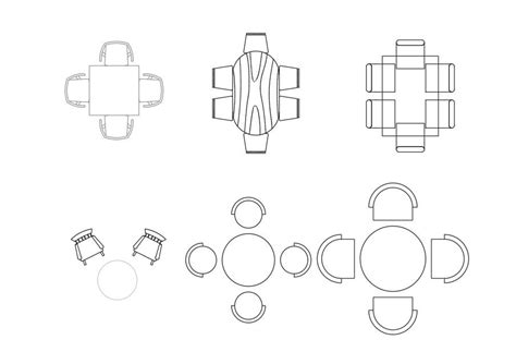 Dining Table And Chair Cad Blocks Top View Drawing