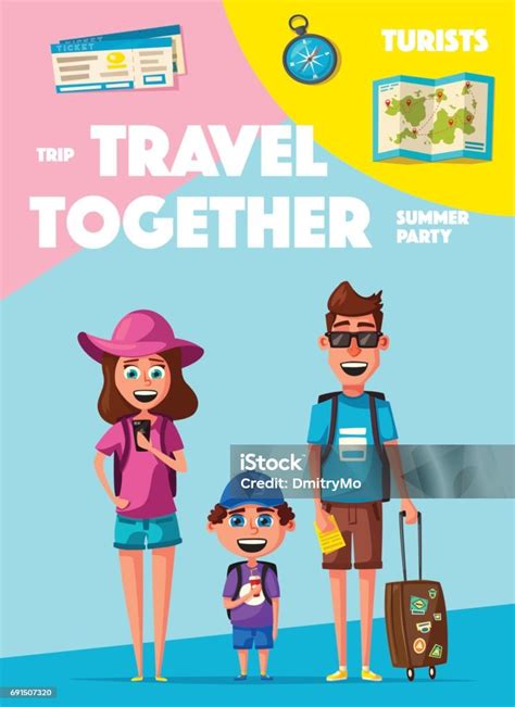 행복 한 가족 여행입니다 부모와 자식의 여행입니다 만화 벡터 일러스트 레이 션 가방에 대한 스톡 벡터 아트 및 기타 이미지 가방 가정 생활 가족 Istock