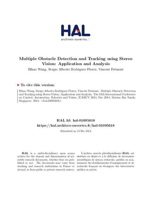 Pdf Multiple Obstacle Detection And Tracking Using Stereo Vision