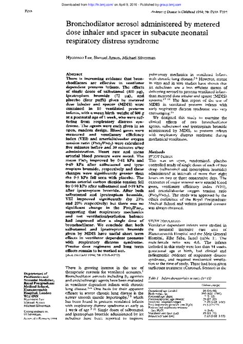 Pdf Bronchodilator Aerosol Administered By Metered Dose Inhaler And Spacer In Subacute