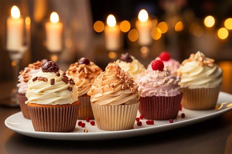 Premium Photo Delicious Array 7 Cupcakes On Different Plates Front And Back View