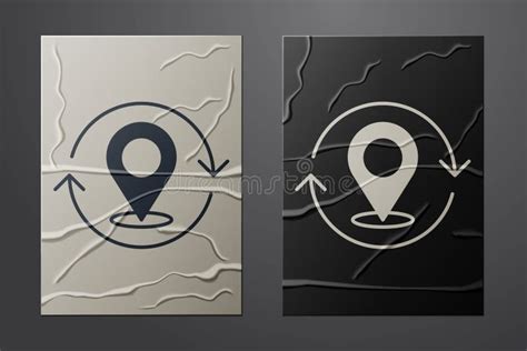 White Map Pin Icon Isolated On Crumpled Paper Background Navigation