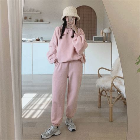 양기모 오버기모 Set 오버핏 컬러 무지 맨투맨 조거 팬츠 트레이닝 세트 6color 에이블리