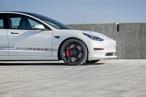 White Tesla Model 3 Up 05 Forged Wheels In Satin Black