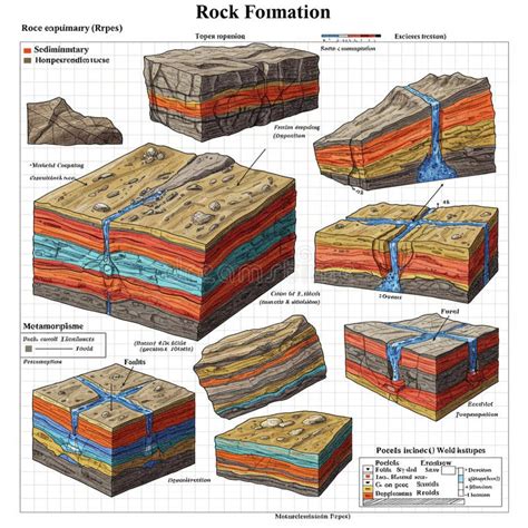 Illustrative Diagram Depicting Various Rock Formations Featuring Cross