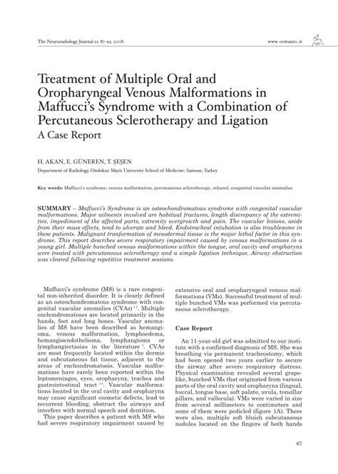 Pdf Treatment Of Multiple Oral And Oropharyngeal Venous Malformations
