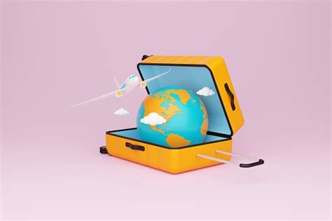 지구본과 비행기로 여행 가방을 열었습니다 여행 관광 비행기 여행 계획 세계 여행 수하물 레저 여행 휴가 여름 개념 3d 렌더링 3차원 형태에 대한 스톡 사진 및 기타 이미지