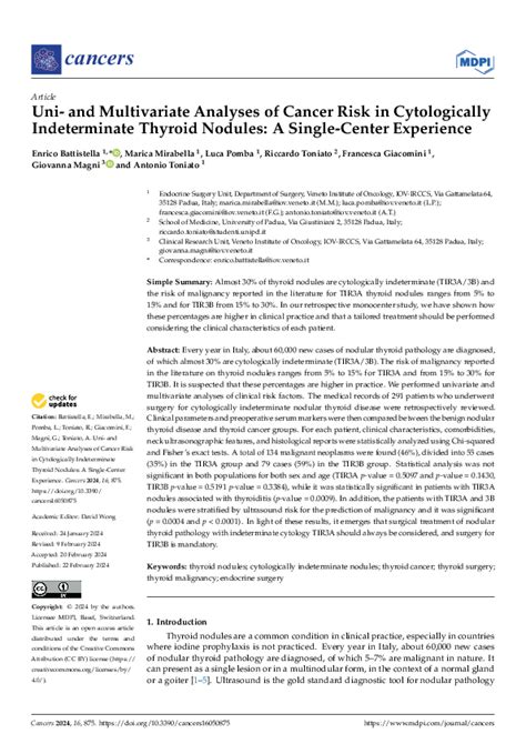 Pdf Uni And Multivariate Analyses Of Cancer Risk In Cytologically Indeterminate Thyroid