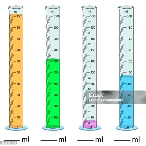 측정 실린더 벡터 그림입니다 실린더 눈금이 매겨진 튜브 벡터 유리 화학 측정 볼륨 비커의 부피를 측정합니다 활동 측정 눈금이 매겨진 실린더 0명에 대한 스톡 벡터 아트 및