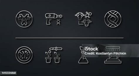 세트 라인 생물학적 위험 기호 박테리아 Dna 식물 육종 피펫 및 식물이 있는 페트리 접시 액체 총 이송 자동 관개 스프링클러