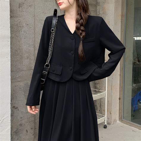 예거조아 가을정장빅사이즈 노카라 오버핏 둥근 크롭 숏자켓 플리츠 핀턱 롱스커트 레트로 치마 정장 투피스 단정 코디 대형 큰사이즈 통통이 하체커버 오피스룩 데이트룩 하객룩