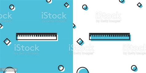 파란색과 흰색 배경에 격리 된 검은 색 눈금자 아이콘입니다 직선 기호입니다 임의 동적 셰이프 벡터 일러스트레이션 3차원 형태에 대한 스톡 벡터 아트 및 기타 이미지 Istock