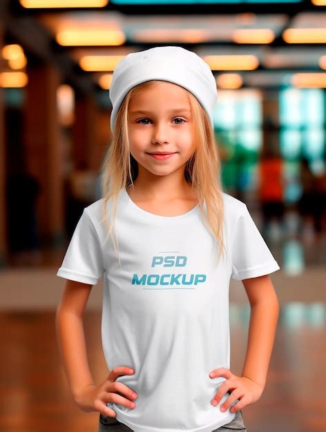 Premium Psd Cute Girl Wearing White Tshirt Mockup Design Psd