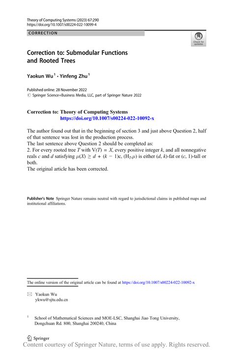 correction to submodular functions and rooted trees request pdf