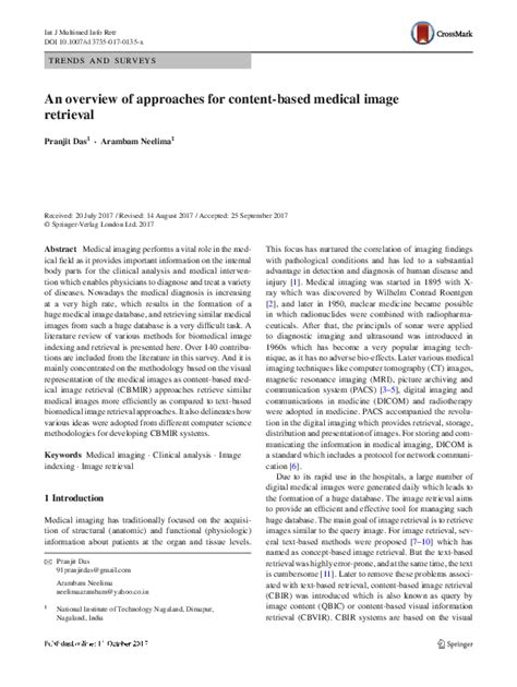 Pdf An Overview Of Approaches For Content Based Medical Image Retrieval