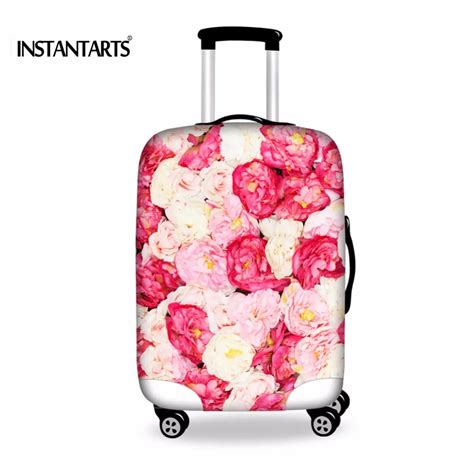 Instantarts Pink Floral Luggage Protective Covers Waterproof Dust Rain