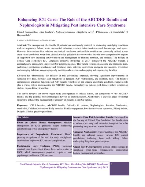 Pdf Enhancing Icu Care The Role Of The Abcdef Bundle And