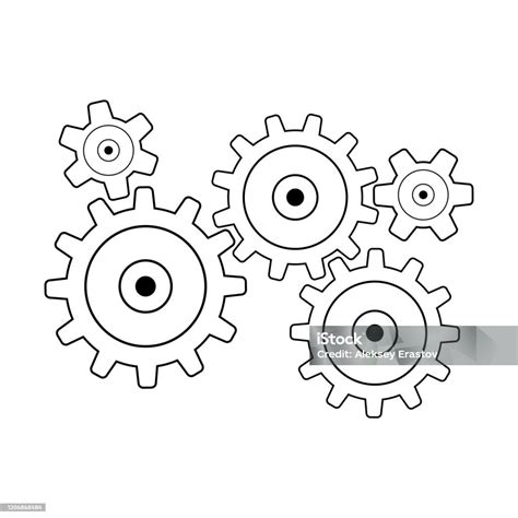 톱니바퀴로 구성된 기어 메커니즘 로고 기호 아이콘 플랫 벡터 그림입니다 공장 산업 건물에 대한 스톡 벡터 아트 및 기타 이미지 공장 산업 건물 기계 부분 기어 기계
