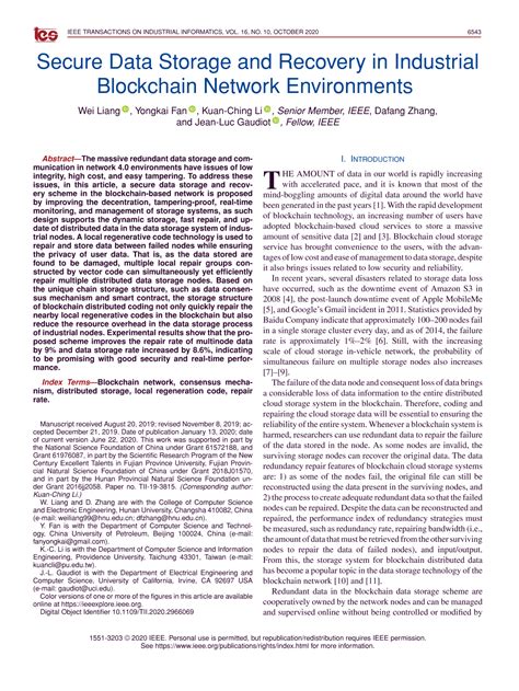 Secure Data Storage And Recovery In Industrial Blockchain Network Environments Ieee Journals