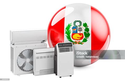 냉각 및 기후 전기 장치와 페루 플래그 페루의 에어컨 제조 거래 및 서비스 흰색 배경에서 격리된 3d 렌더링 기에 대한 스톡 사진 및 기타 이미지 Istock