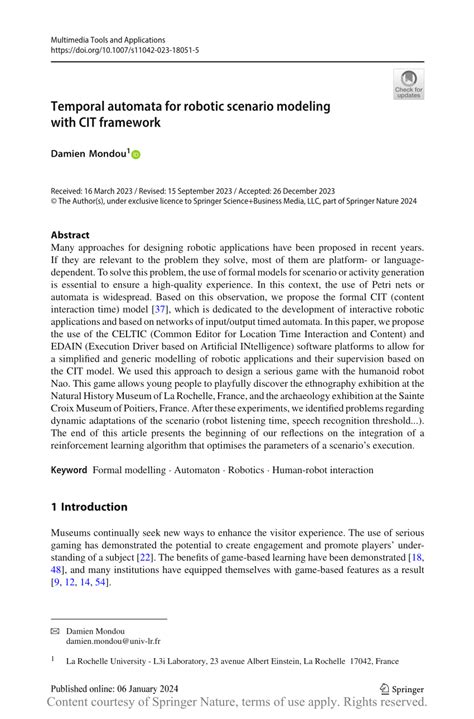 Temporal Automata For Robotic Scenario Modeling With Cit Framework