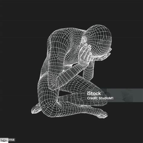사상가 포즈를 취한 남자 남자의 3d 모델 심리학 또는 철학 벡터 일러스트레이션 3차원 형태에 대한 스톡 벡터 아트 및 기타 이미지 3차원 형태 가상현실 검은색