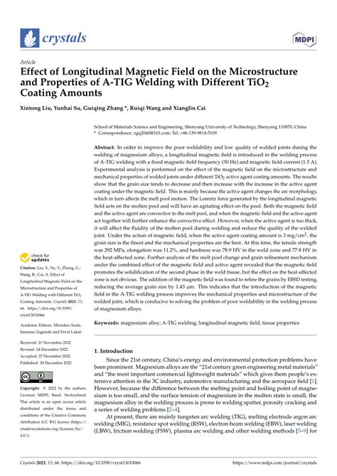 Pdf Effect Of Longitudinal Magnetic Field On The Microstructure And Properties Of A Tig