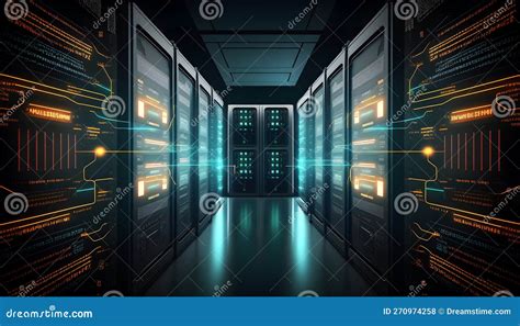 Working Data Center With Row Of Rack Servers Illustration Ai Generative Stock Illustration