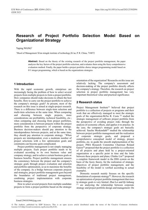 Pdf Research Of Project Portfolio Selection Model Based On Organizational Strategy