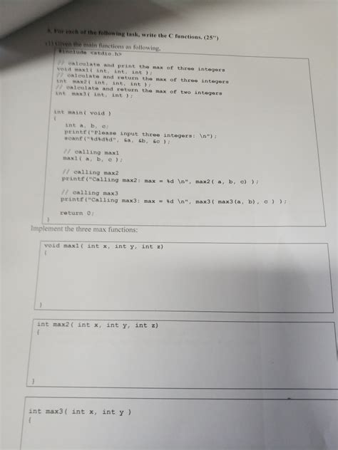Solved For Each Of The Following Task Write The C