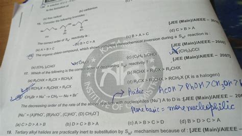 The Decreasing Order Of The Rate Of The Above Reaction With Nucleophiles