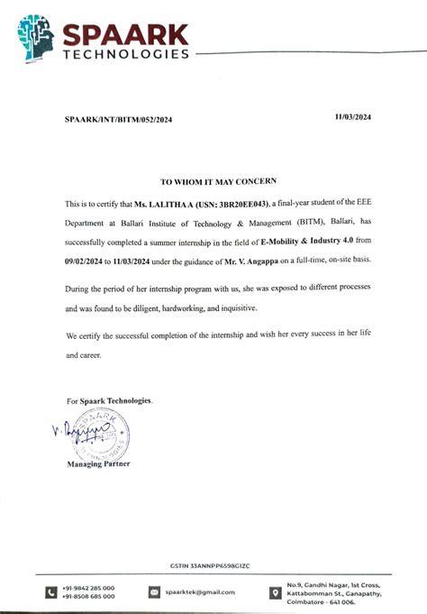 Lalitha A On Linkedin Coimbatore Internshipcompletion