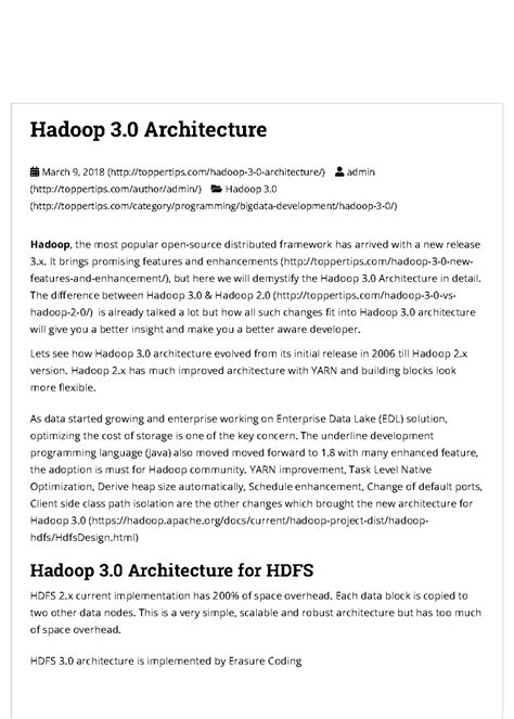 Hadoop 3 Hadoop 3 Architecture March 9 2018 Toppertips Hadoop 3 0 Architecture Admin