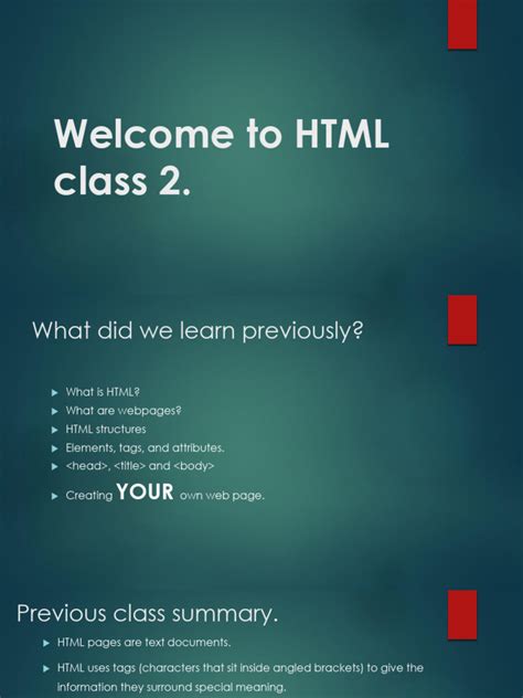 Welcome To Html Class 2 Pdf Html Element Html