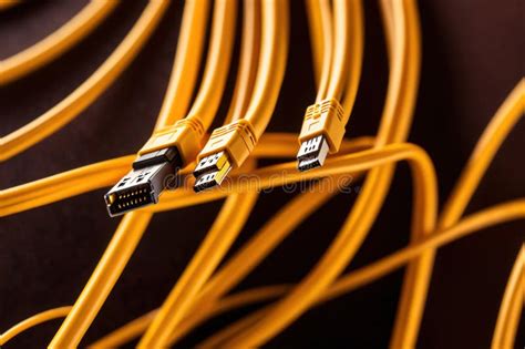 Yellow Data Cables Computer Technolocy Ict Data Transfer Wires Stock Illustration