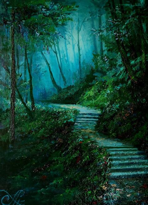 В Лунном Лесу картина на Мольберт Летний пейзаж Пейзажи Осенний пейзаж