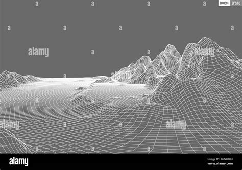 Wireframe Landscape On White Background Abstract Geometric Vector Technology Background 3d