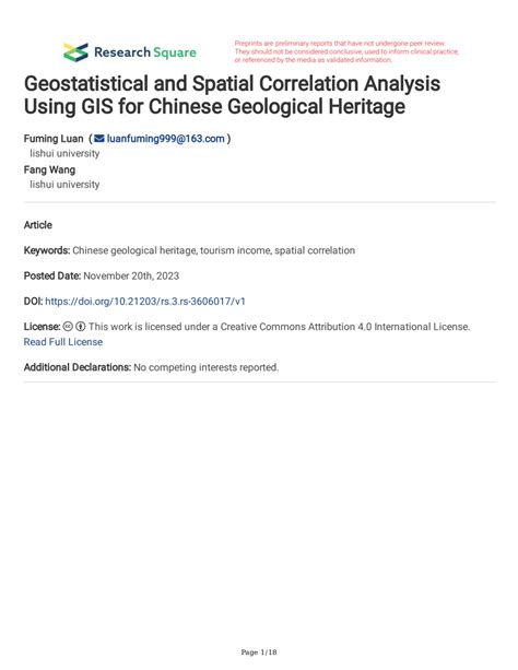 PDF Geostatistical And Spatial Correlation Analysis Using GIS For Chinese Geological Heritage
