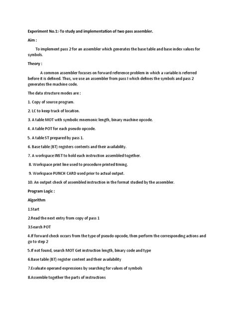 Experiment No1 Spcc Pdf Assembly Language Software Engineering