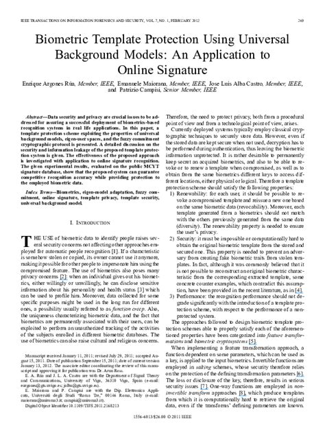 Pdf Biometric Template Protection Using Universal Background Models