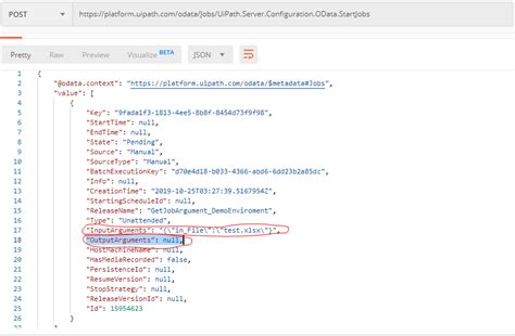 Start A Job Does Not Receive Outputarguments Through The Orchestrator
