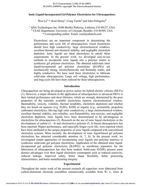 Pdf Ionic Liquid Incorporated Gel Polymer Electrolytes For