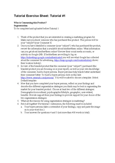 Tutorial Exercise Sheet 1 2 Tutorial Exercise Sheet Tutorial Who Is Consuming This Product