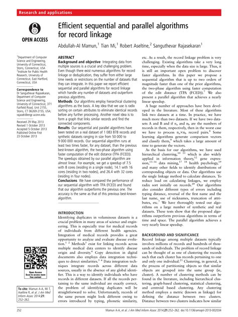 Pdf Efficient Sequential And Parallel Algorithms For Record Linkage