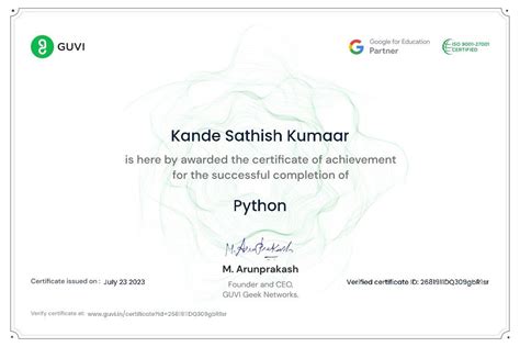 Sathish Kumaar Kande On Linkedin Python Guvi Iso