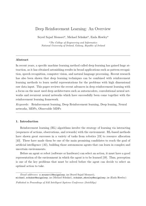 PDF Deep Reinforcement Learning An Overview